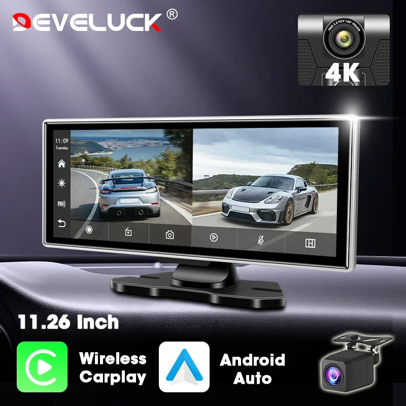 11.26" Car DVR 4K Camera Wireless Carplay Android Auto Ai Screen Dash ...