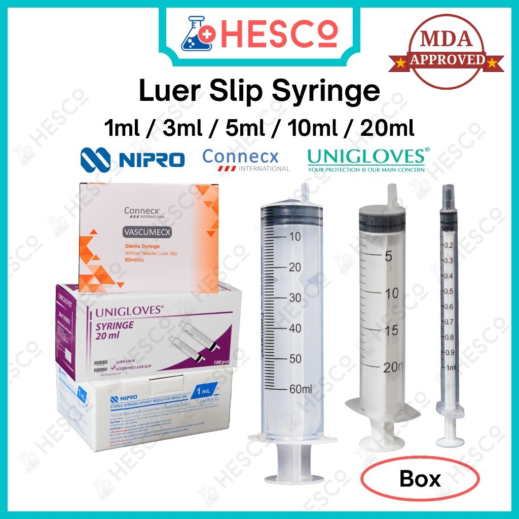 Syringe Picagari Luer Slip 1Box— 1ml 3ml 5ml 10ml 20ml 50ml Sterile Disposable Nipro Connecx ...