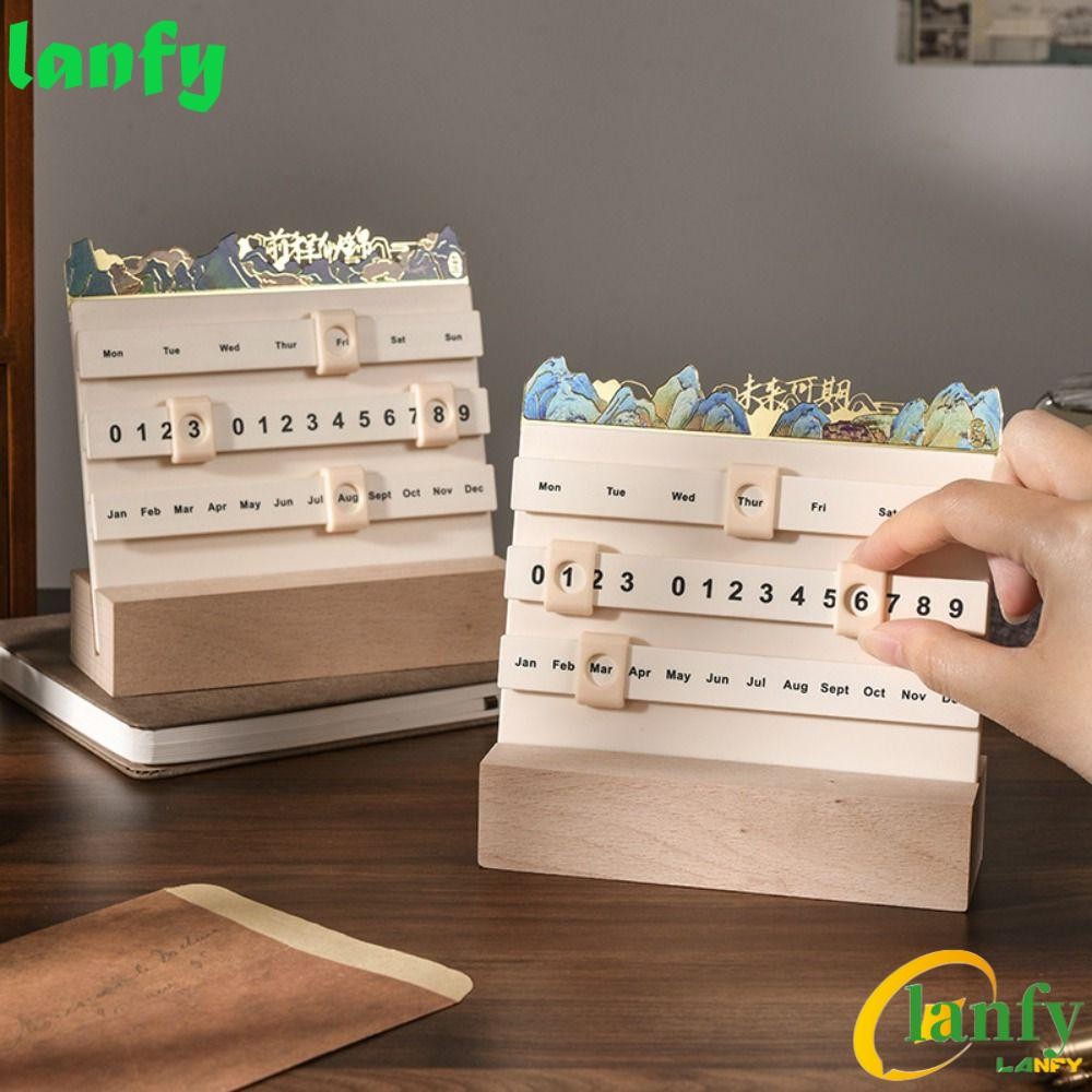 LANFY 2025 Slider Perpetual Calendar, Ins Style with Ruler 2025 Wooden ...