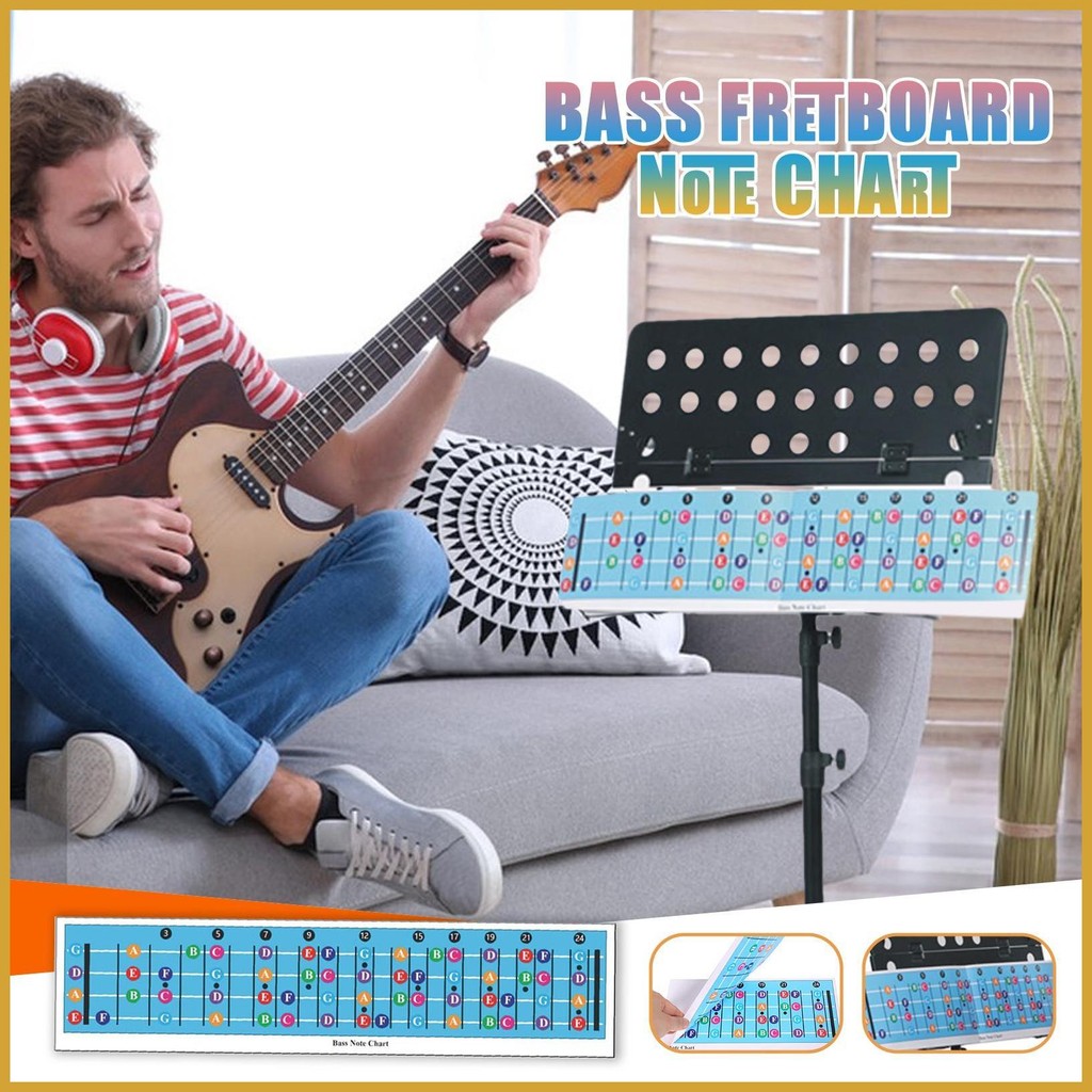 4 String Electric Guitar Reference Chart Quick Learning Guitar Wall ...
