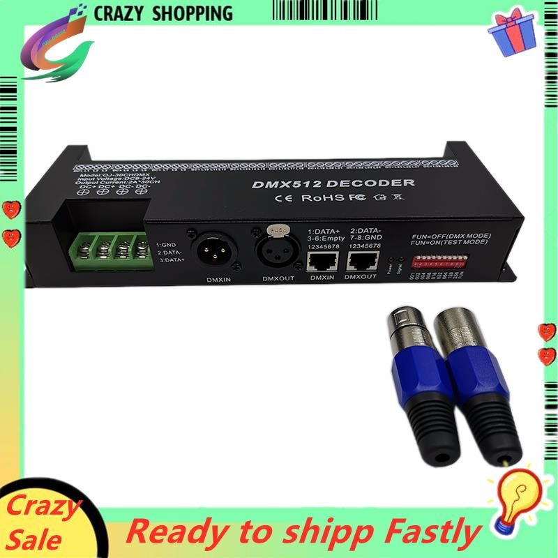 30 Channel RGB DMX512 Decoder LED Strip Controller 60A Dimmer PWM Driver Input DC9-24V 30CH ...