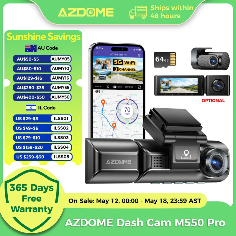 Upgrade AZDOME M550 Pro Car DVR Dash Cam 4K 5.8Ghz WiFi 2/3 Cameras ...
