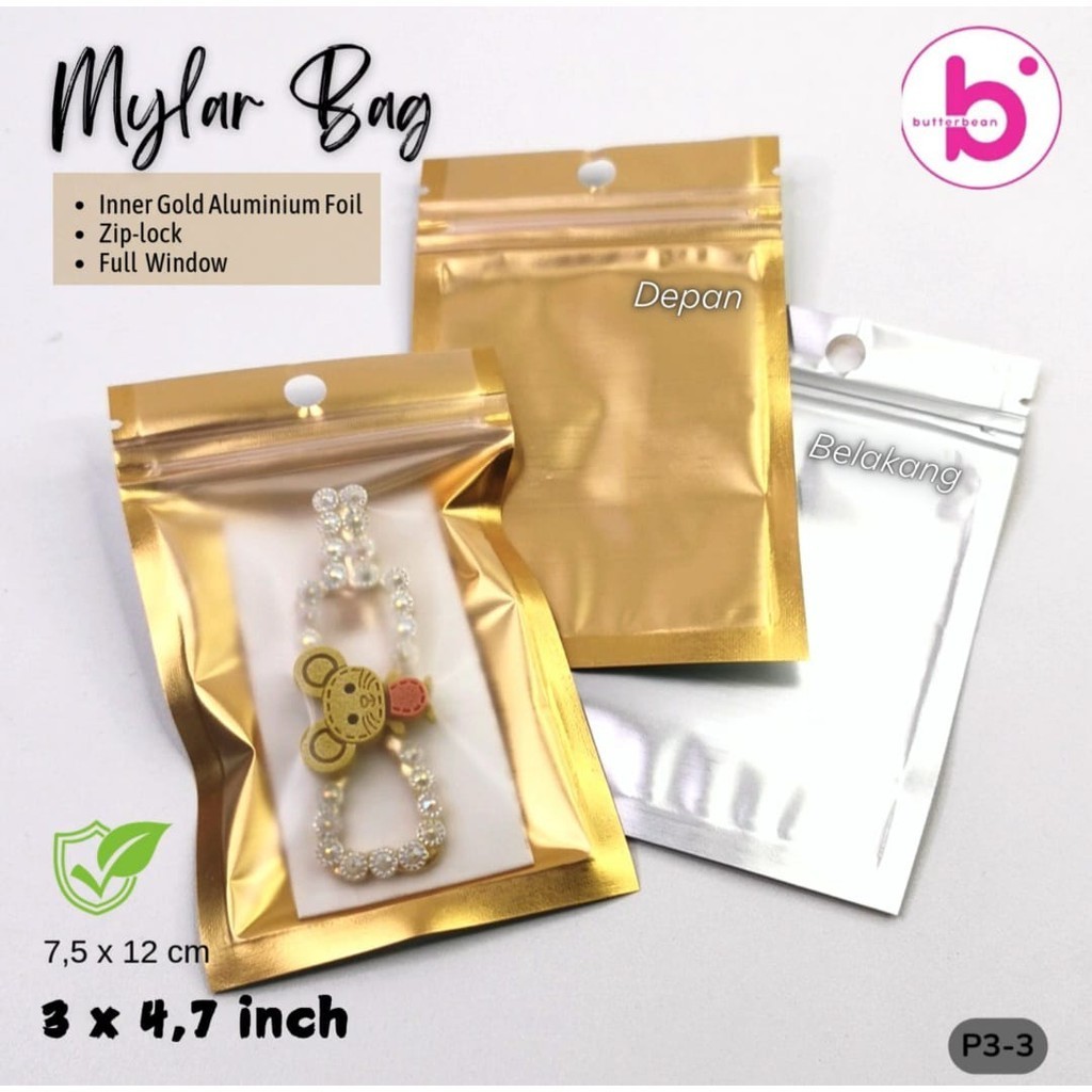 Gold Aluminum Foil Mylar Zip Lock Bag Full Window 7,5x12 cm (10 PCS ...