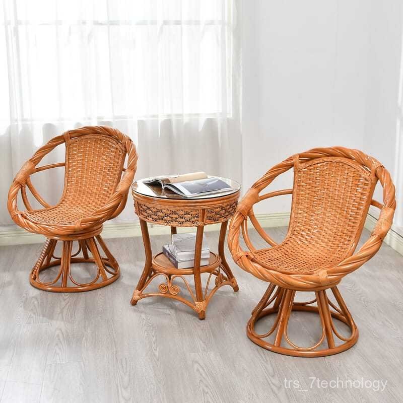 Rattan Chair Three-Piece Rotating Balcony Small Table and Chair ...