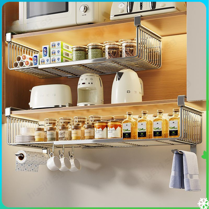 Kitchen hanging shelves stainless steel under cabinet hanging rack ...