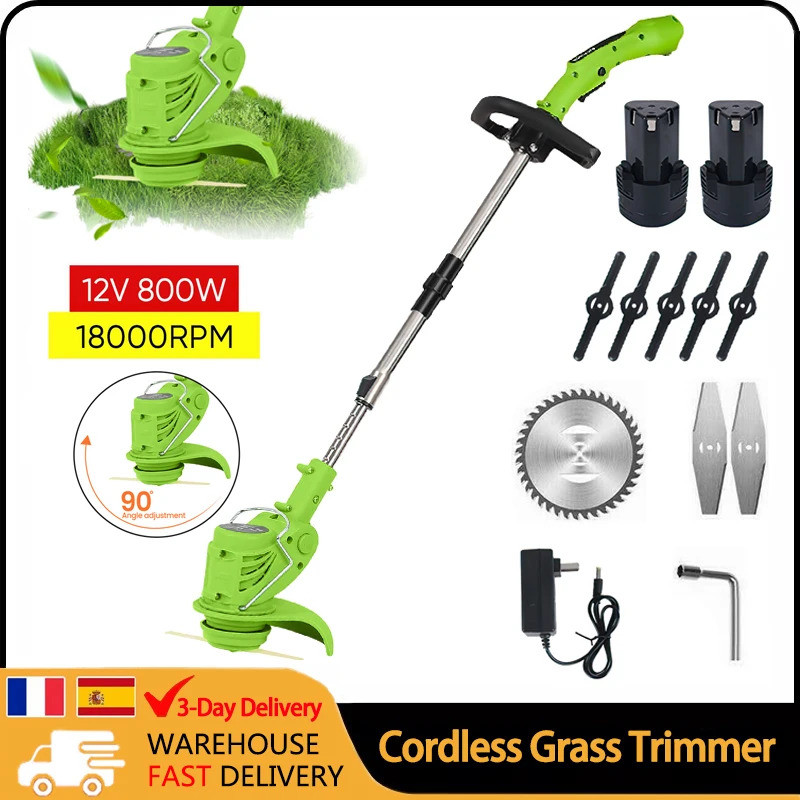 12V Electric Cordless Grass Trimmer 800W Portable Lawn Mower Adjustable ...