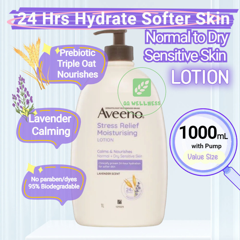 👍Aveeno Stress Relief Body Lotion 1000mL Moisturizing Lavender Scent ...
