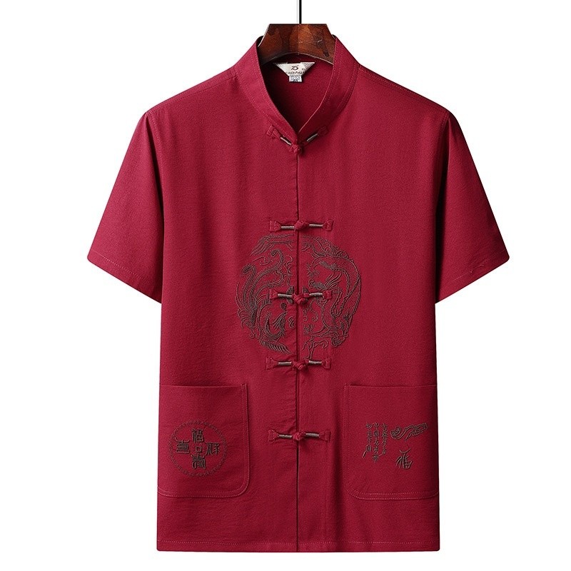 Chinese Style Embroidered Dragon Shirt Plus Size Tops Men CNY T-shirt ...