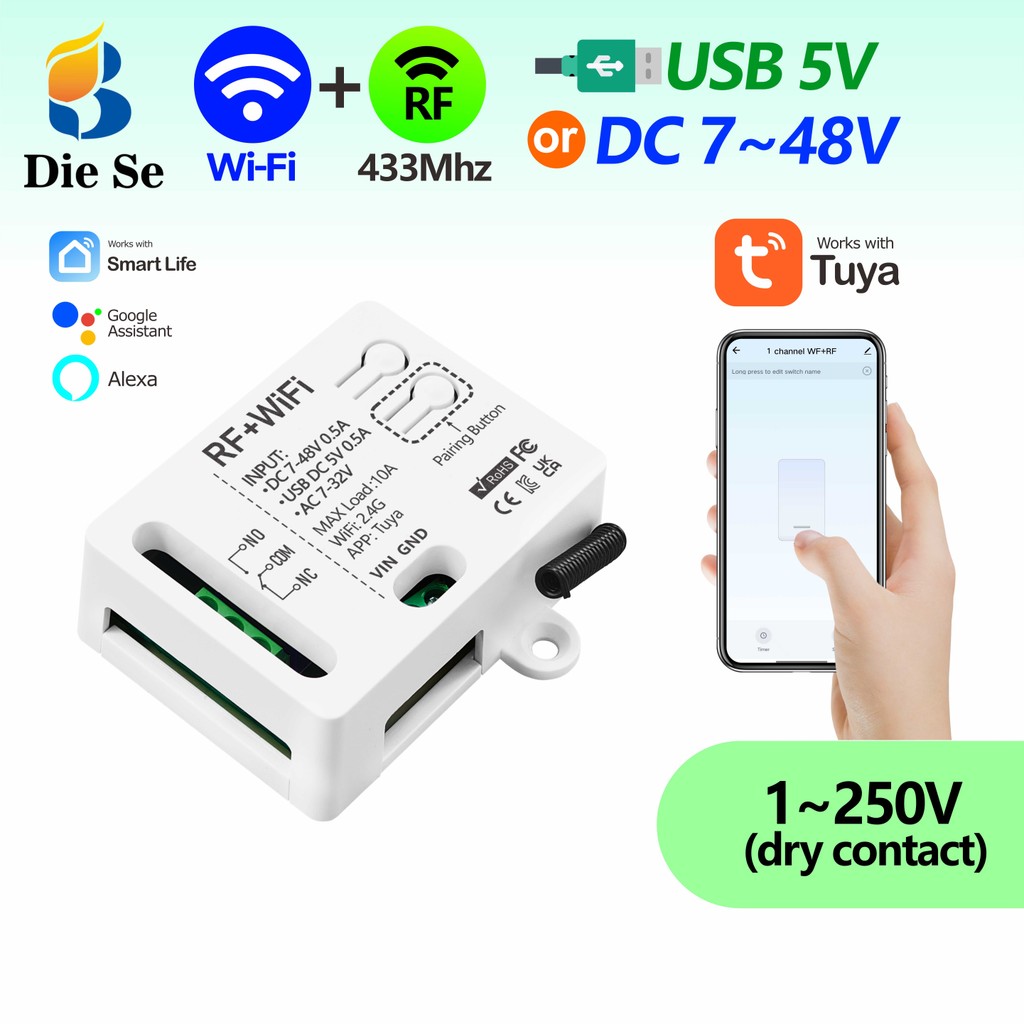 Tuya WiFi Smart Switch,RF 433MHz Wireless switch, DC 7V 12V 24V 48V ...