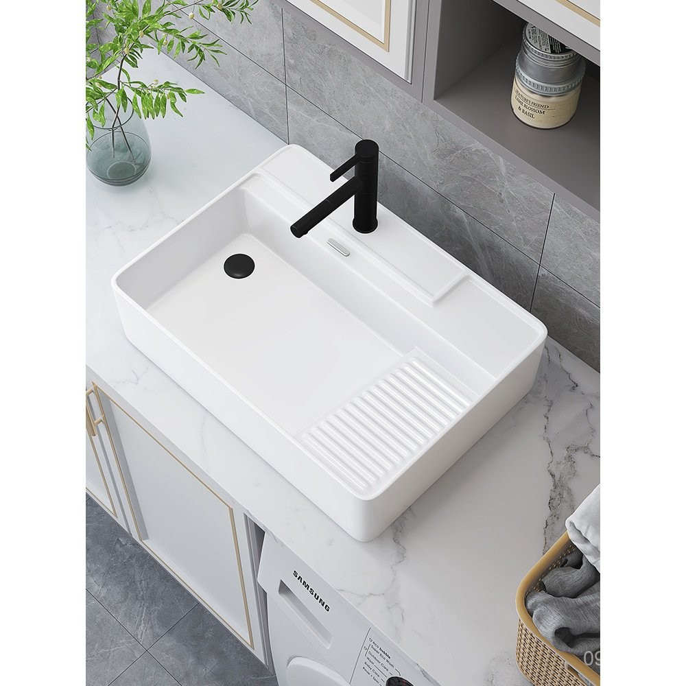 Balcony Ceramic Table Basin Left and Right Side Drainage Household Hand Washing Single Basin ...