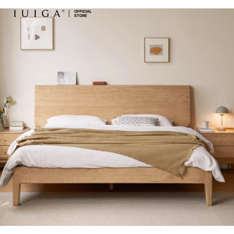 IUIGA Simple white wax wood solid wood inclined bed | Shopee Singapore