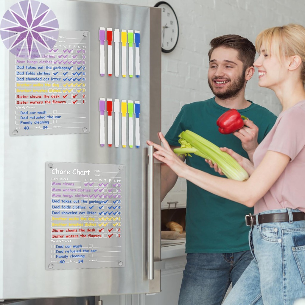 1Pc/2Pcs Magnetic Acrylic Chore Chart for Kids Clear Magnetic Weekly Chore Chart with 6 Markers ...