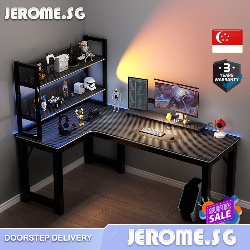 jerome[ SG ]Corner L Shape Computer Table Organizer Gaming Table Carbon ...