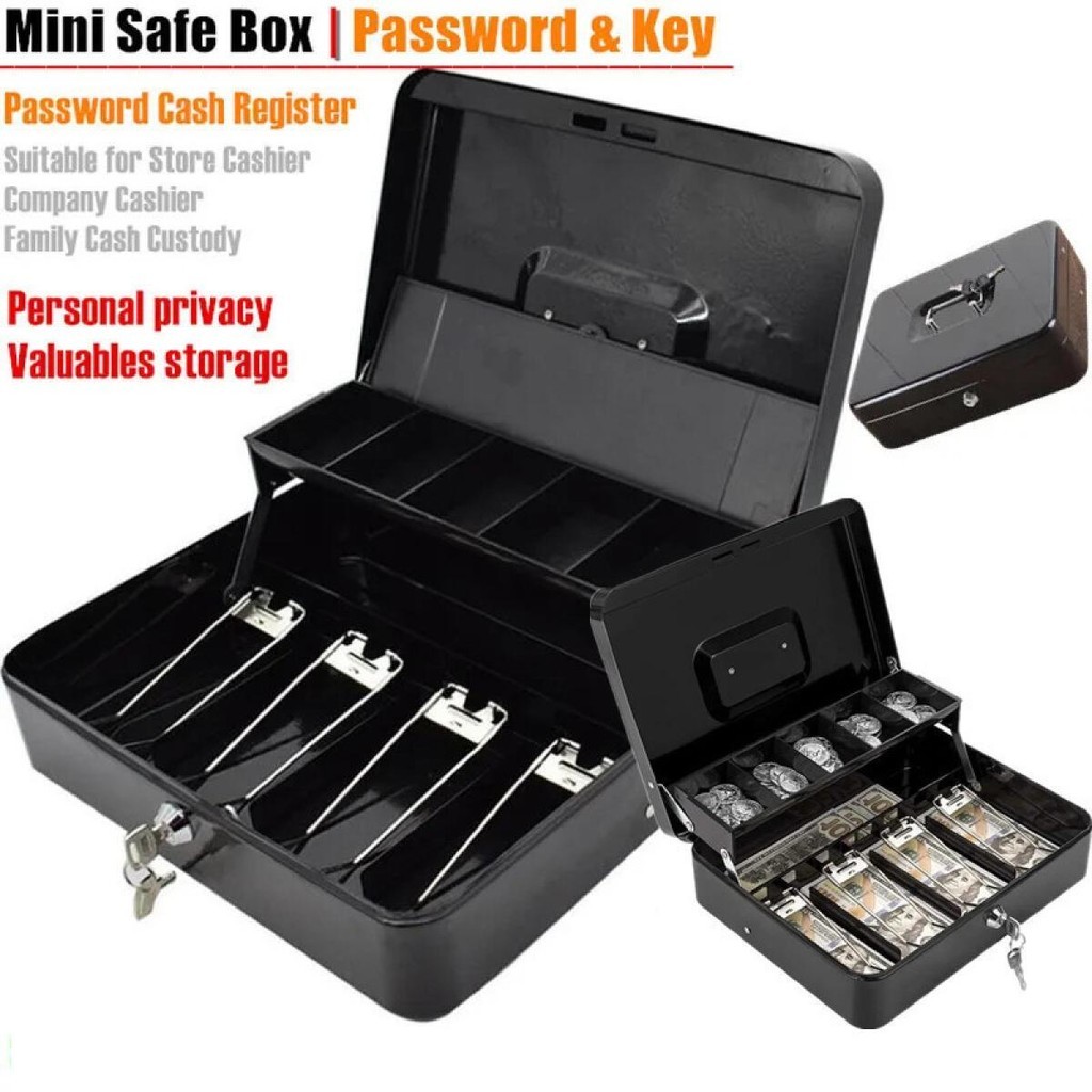 Cash Box with Lock Key and Money Tray Large Money Box for Cash Metal ...
