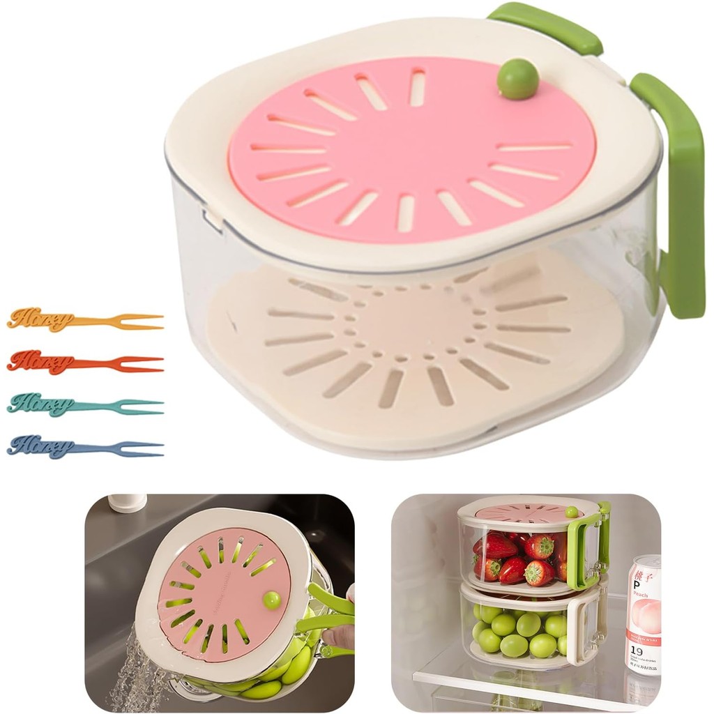 Fruit Strainer,2 In 1 Draining Basket,Fruit Strainer Container With Lid ...