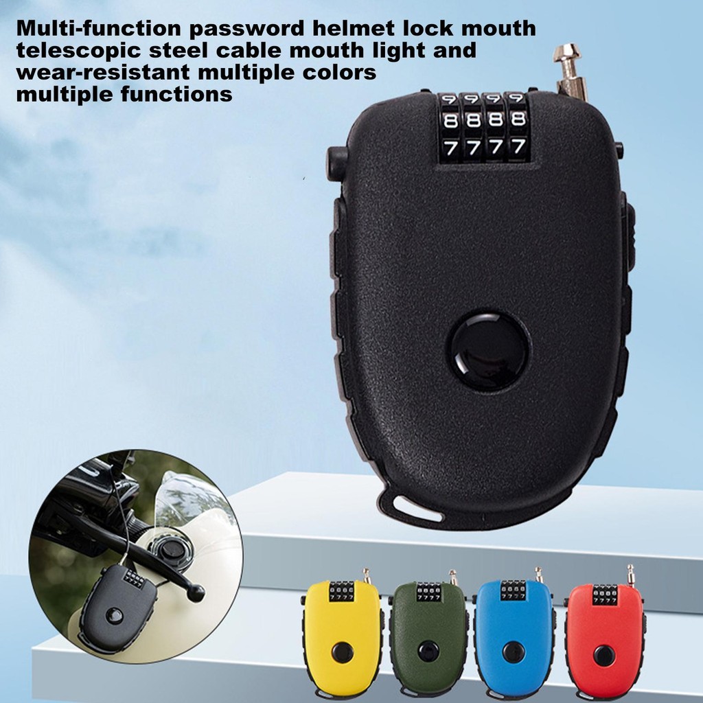 Motorcycle Helmet Locks Long Cable Retractable Lock Portable 4-Digit ...