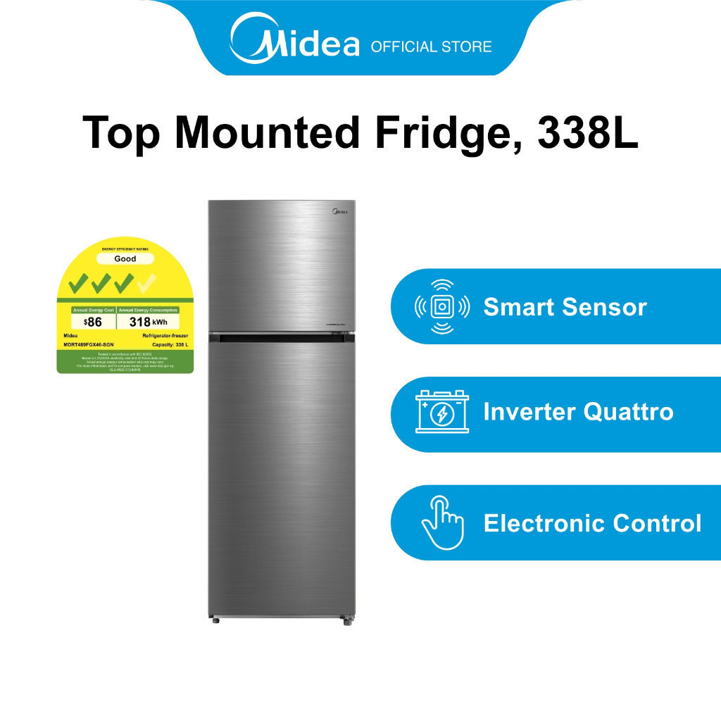 MIDEA MDRT489FGX46-SGN 338L TOP MOUNTED FRIDGE | Shopee Singapore