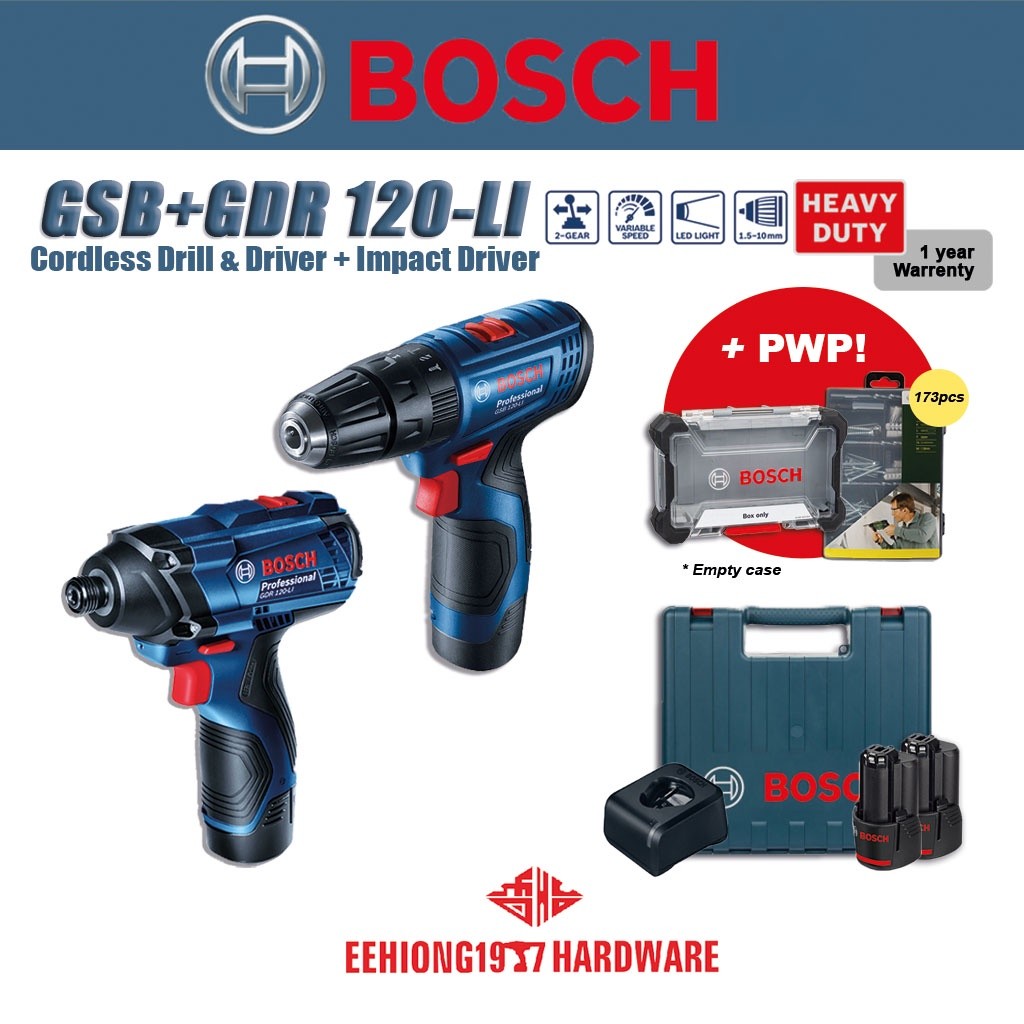 BOSCH 12V Drill Combo GSB 120-LI + GDR 120-LI Cordless Impact Drill ...