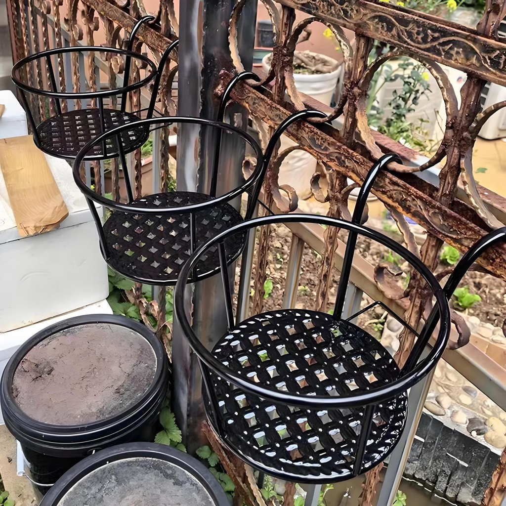 Balcony Flower Rack Railing Jardiniere Mesh Iron Hanging Fence Window ...