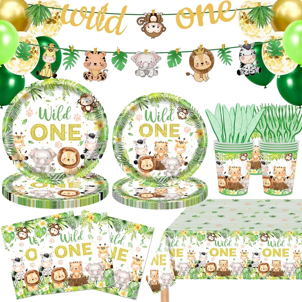 Wild ONE Jungle Safari Theme Party Decorations Safari Balloons Banner ...