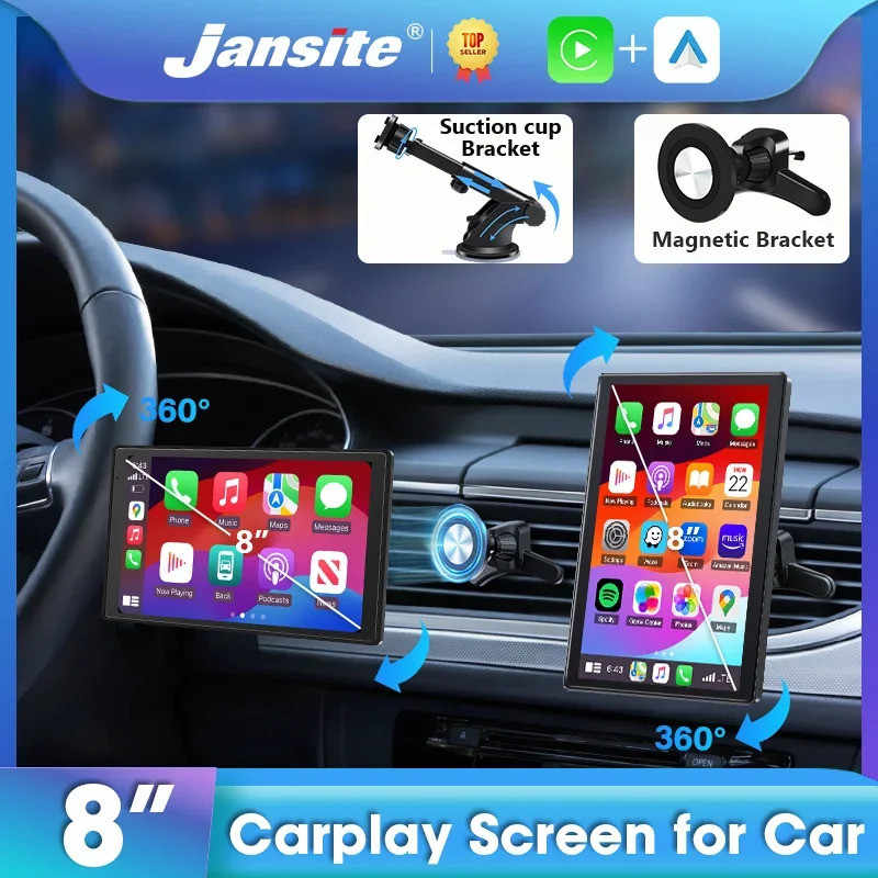 Jansite 8" Portable Carplay for Car Radio Dashboard Mirror Video ...