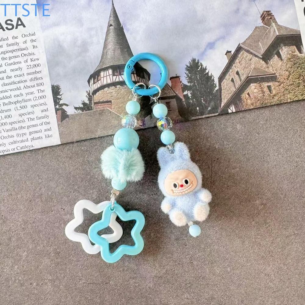 TTSTE Sit Down Labubu Pendant, Ropes Kawaii Flocking Labubu Key Ring ...