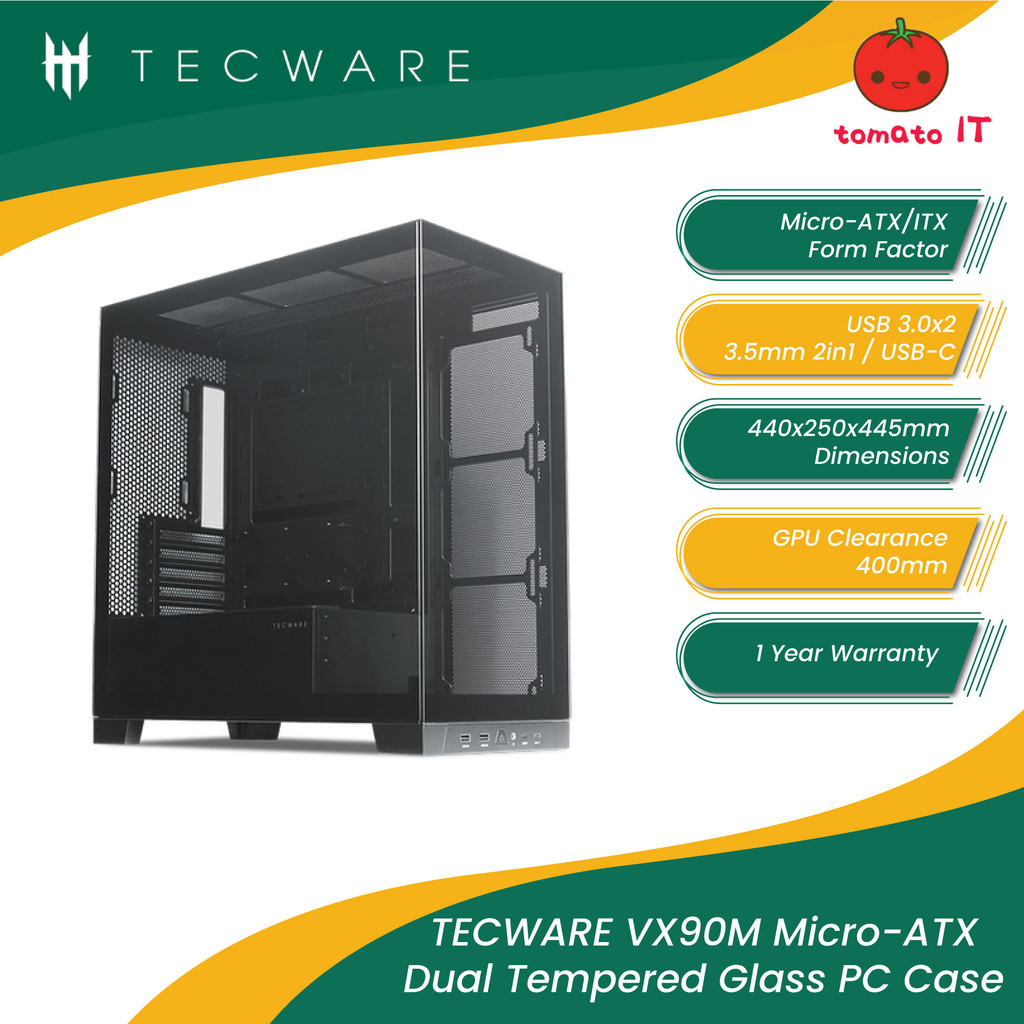 TECWARE VX90M Micro-ATX Dual Tempered Glass PC Case - Black | Shopee ...