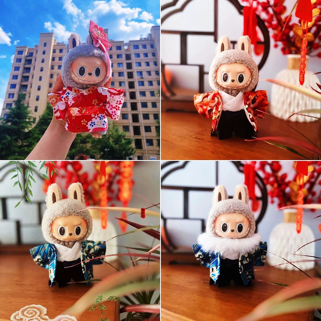 17cm Labubu Pop Mart Vinyl Doll Doll Clothes Kimono Suit Set Clothes ...
