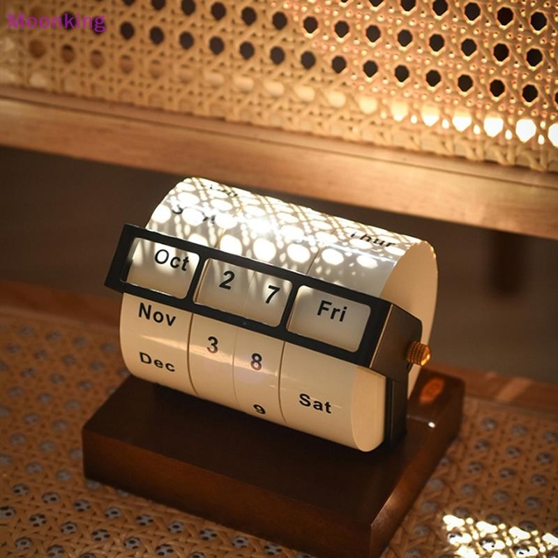 Moonking 2025 Calendar Rotary Perpetual Desk Calendar Wooden Wheeling ...