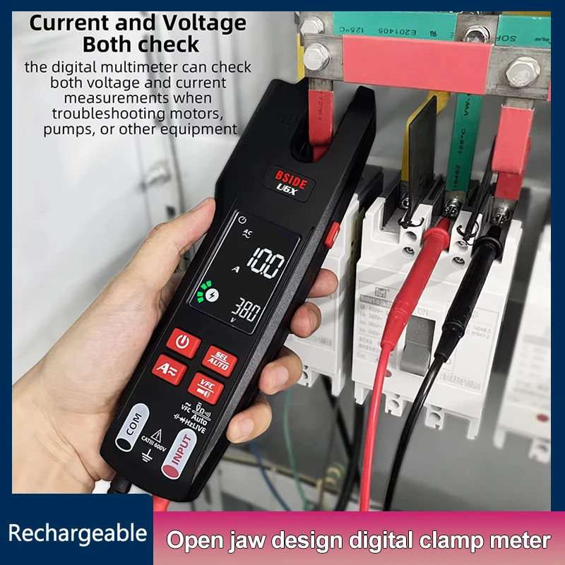 DC AC Current Clamp Meter,Rechargeable Open Jaw Digital Multimeter with ...