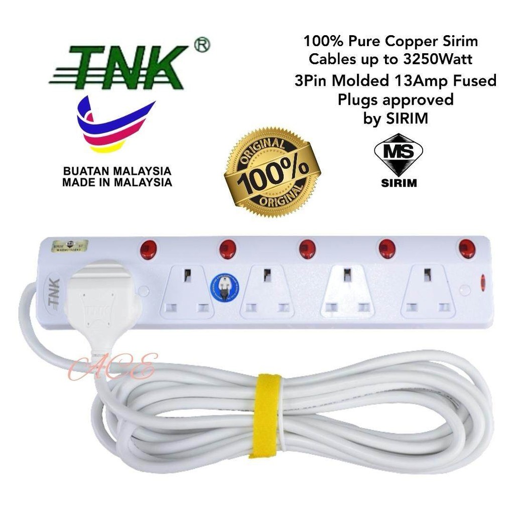 TNK 5 Gang Neon Trailing Socket with Special Design for 2 Pin Euro Easy ...
