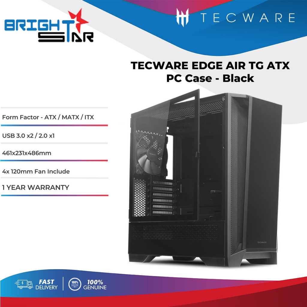 TECWARE Edge Air TG ATX PC Case 4x120mm Fan - Black | Shopee Singapore