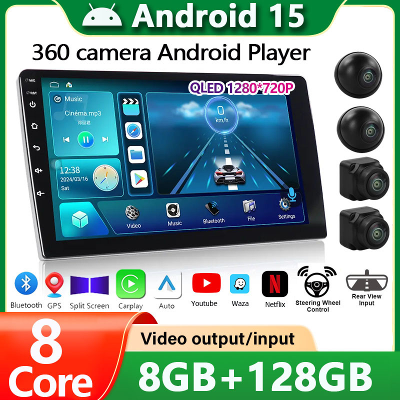 Android 15 8core 8g 128g Car Android Player With 360 Camera Qled 1280