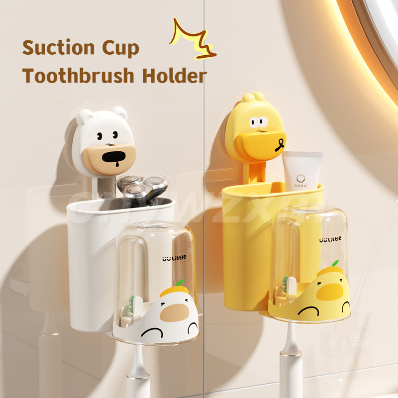 Cartoon Suction Cup Toothbrush Holder Wall-mounted Punch Free ...