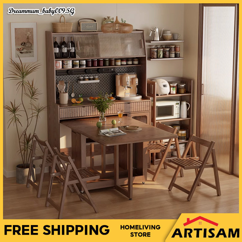 ARTISAM Kitchen Cabinet Solid Wood Integrated Table Wall Mounted Wine ...
