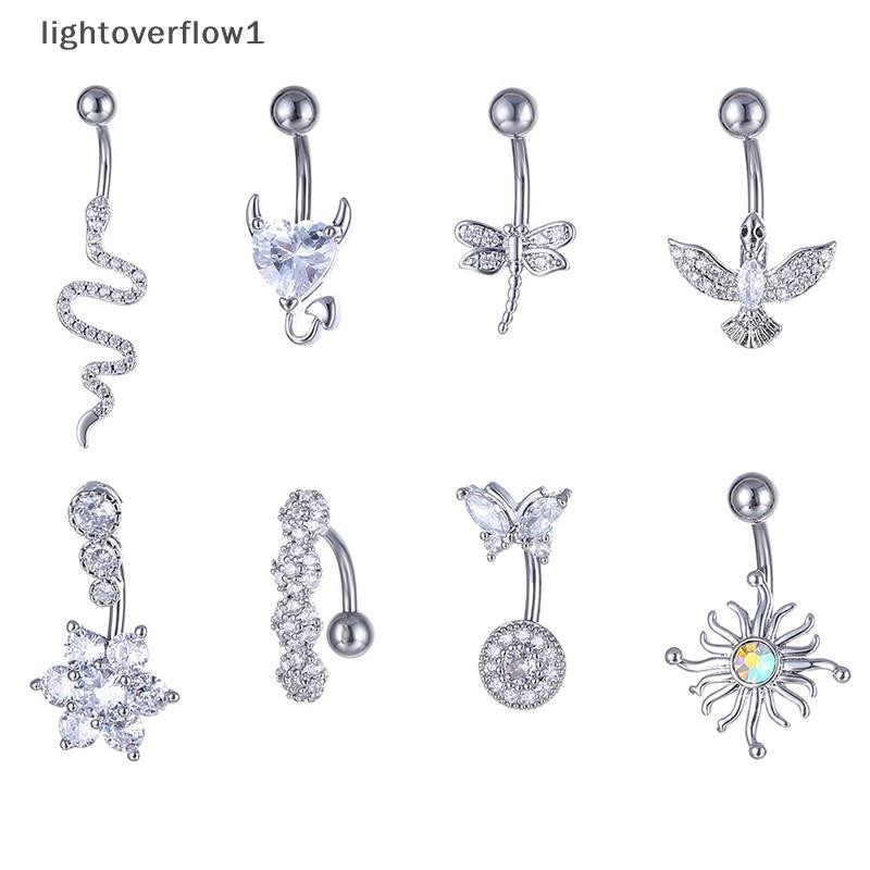 [Lightoverflow] Crystal Belly Button Ring Animal Shape Belly Piercing Stainless Steel Heart ...