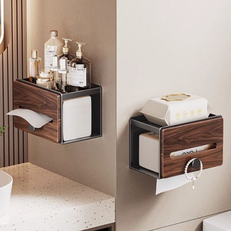 Bathroom Tissue Box No-Drill Washroom Bathroom Toilet Roll Paper Holder Wall-Mounted Tissue Box ...