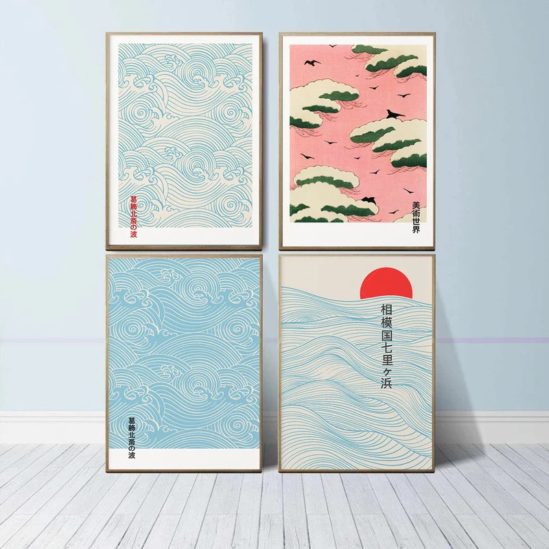 Japanese Vintage Art Hokusai Waves Aesthetic Poster Minimalist Wall Art ...