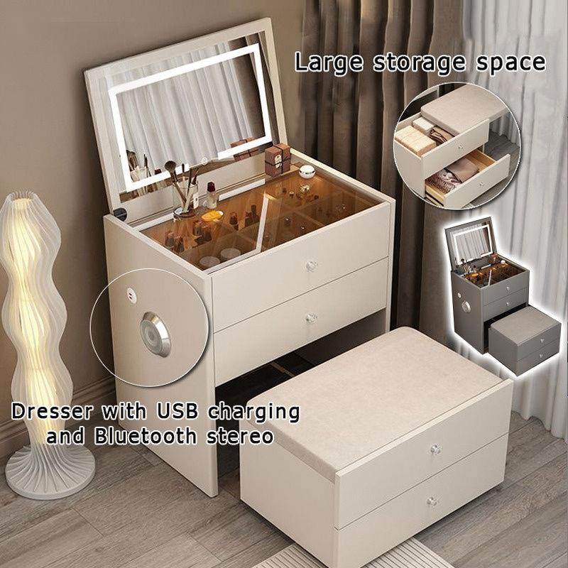 Dressing Table With Mirror Multifunctional Large Capacity Bluetooth ...