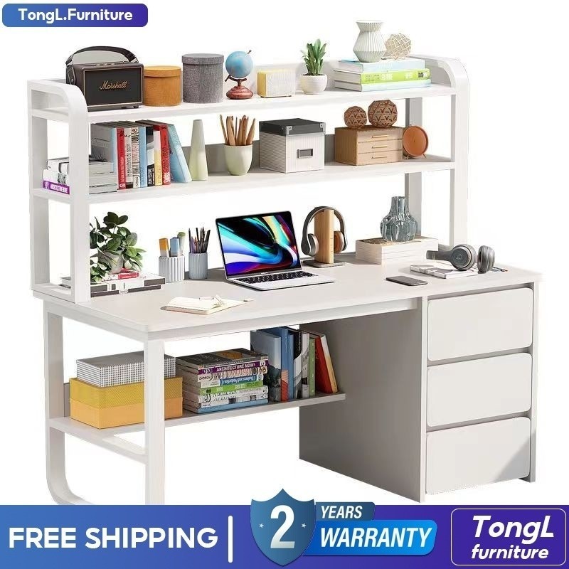 Study Table Desk Computer Desk Table White Bookshelf With Drawers ...