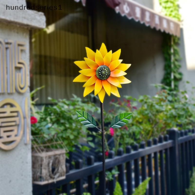 [HundredSeries] Outdoor Wind Spinner, 45.6" Metal Sunflower Wind ...