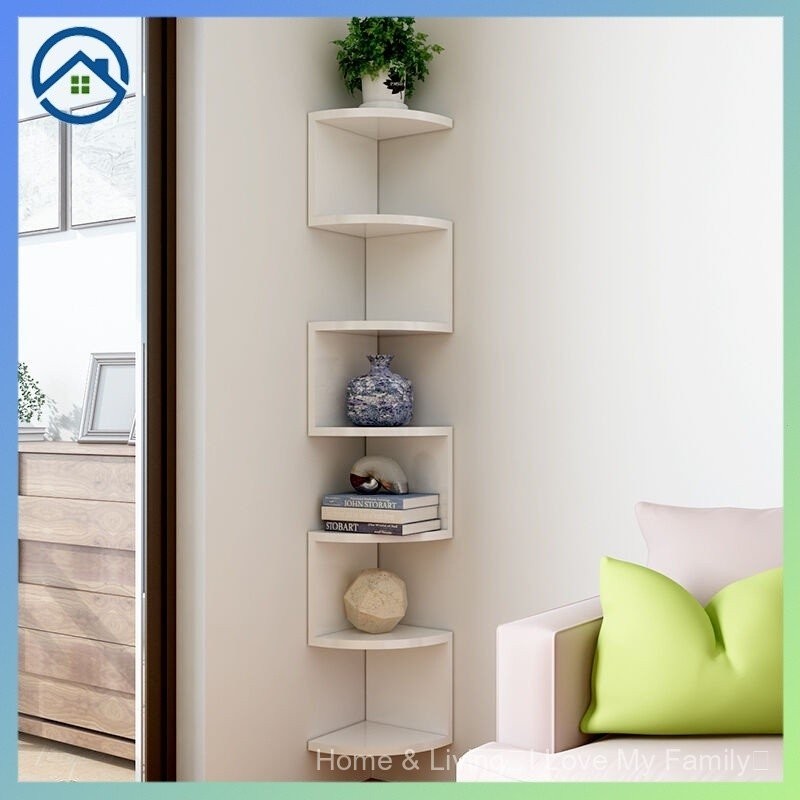 Wall Shelf Bookshelf Wall Hanging Bedroom Living Room Punch-Free Corner ...