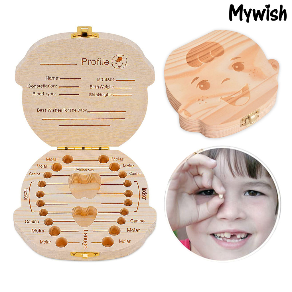 【mywish】Baby Tooth Keepsake Box for Girls Wooden Tooth Fairy Holder Box ...