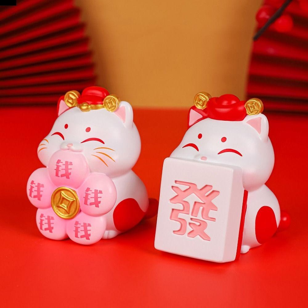 ANTIONE Fortune Cat Figurine, Mascot Cute Lucky Wealth Cat Statue ...