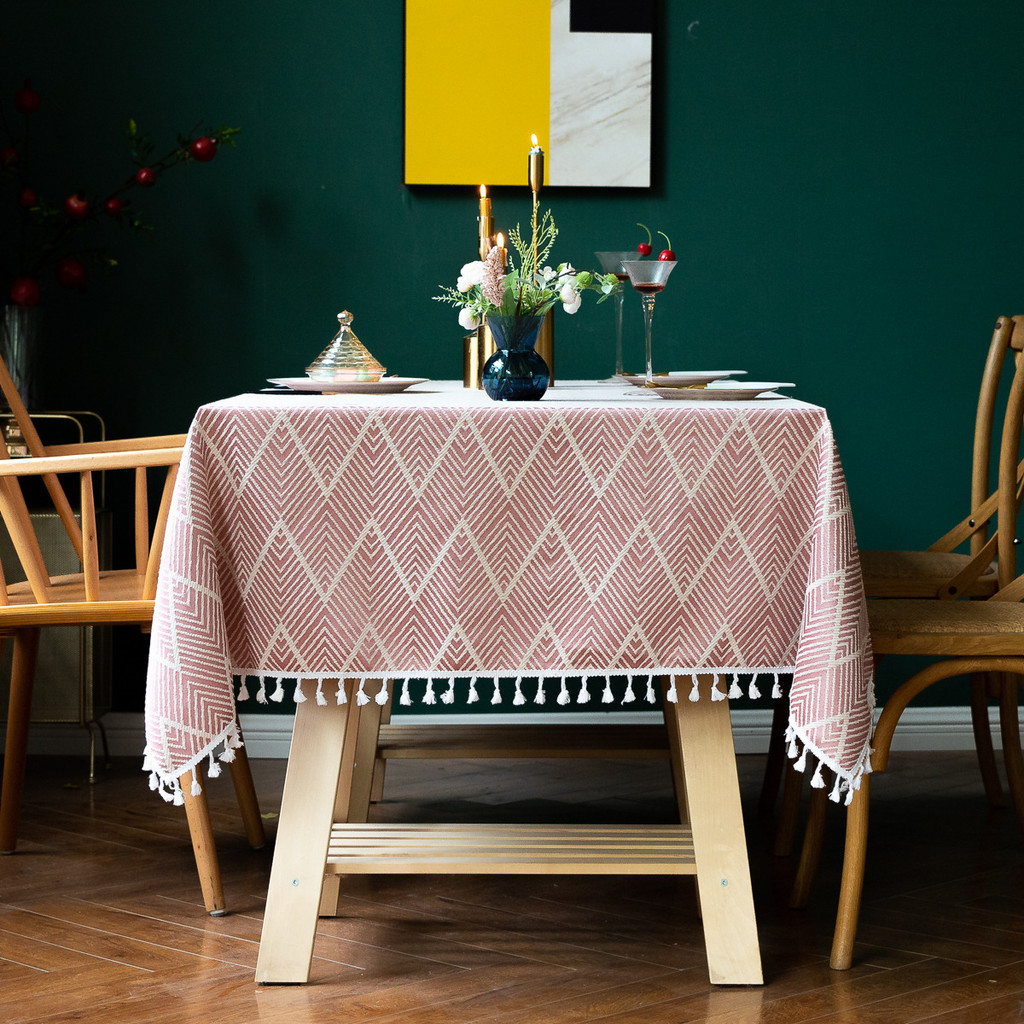Cotton Linen Rectangle Tablecloths Farmhouse Table Cloth Boho Tassel ...
