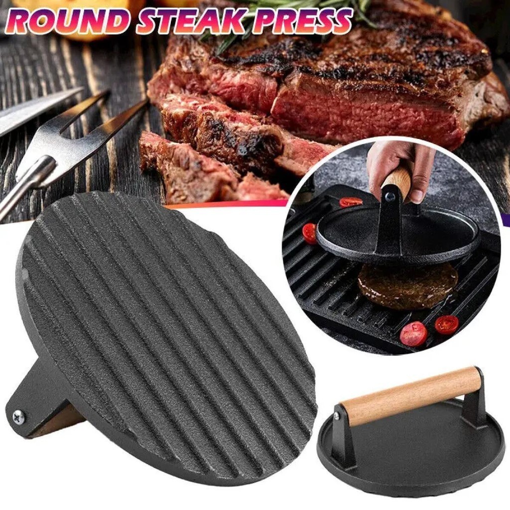 Cast Iron Round Barbecue Burger Press Burger Maker Grill Smasher Burger ...