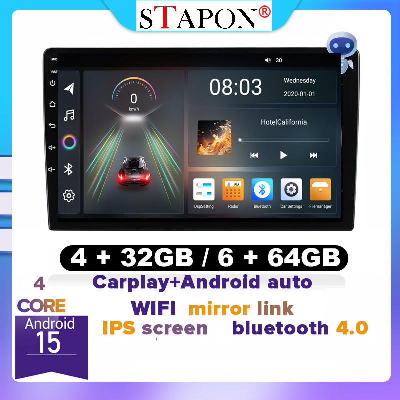 STAPON 9inch 6+64G Android15 carplay android auto ips voice command 2din car android STEREO car ...