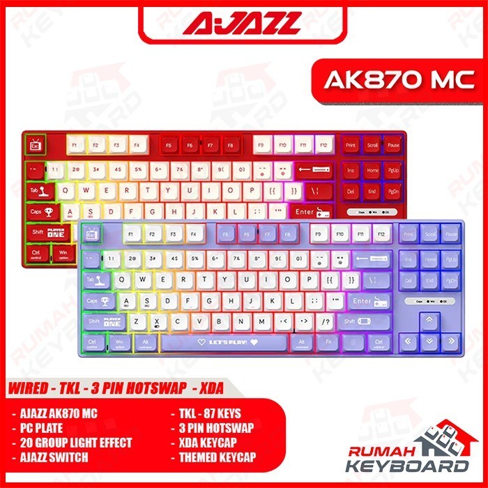 Ajazzz AK870 MC - AK870 LITE - TKL 87 KEYS - WIRED - 3 PIN HOTSWAP - 20 ...