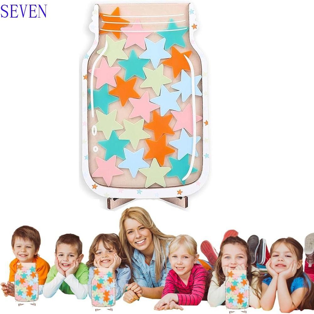 SEVEN Positive Behavior Rewards Jar, Wooden Cartoon Kids Star Reward ...
