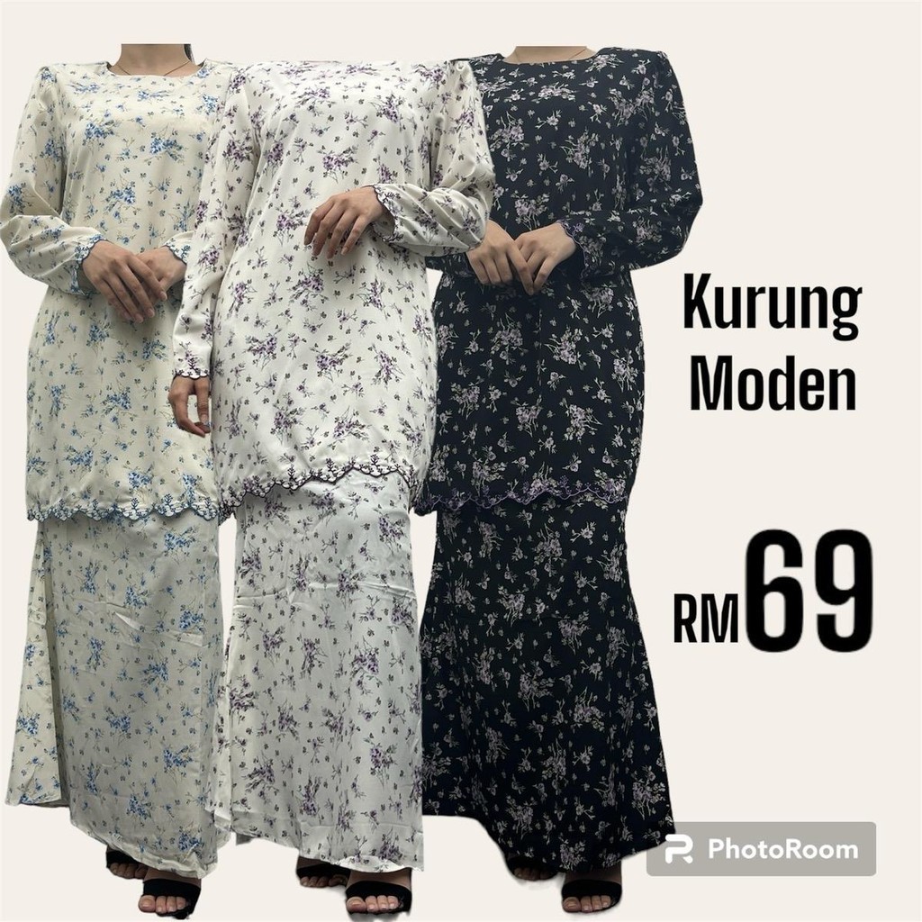 {VIVFASHIONHOUSE }L00047 Kurung Moden Sulam Dan Kain Duyung Floral ( SIZE: 38-50 ) | Shopee ...